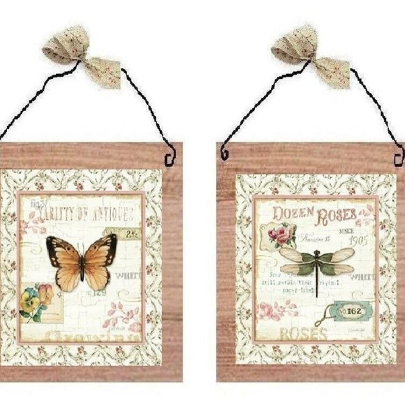 Handmade | Wall Decor | 2 Wooden Paris Plaques Butterfly Dragonfly ...